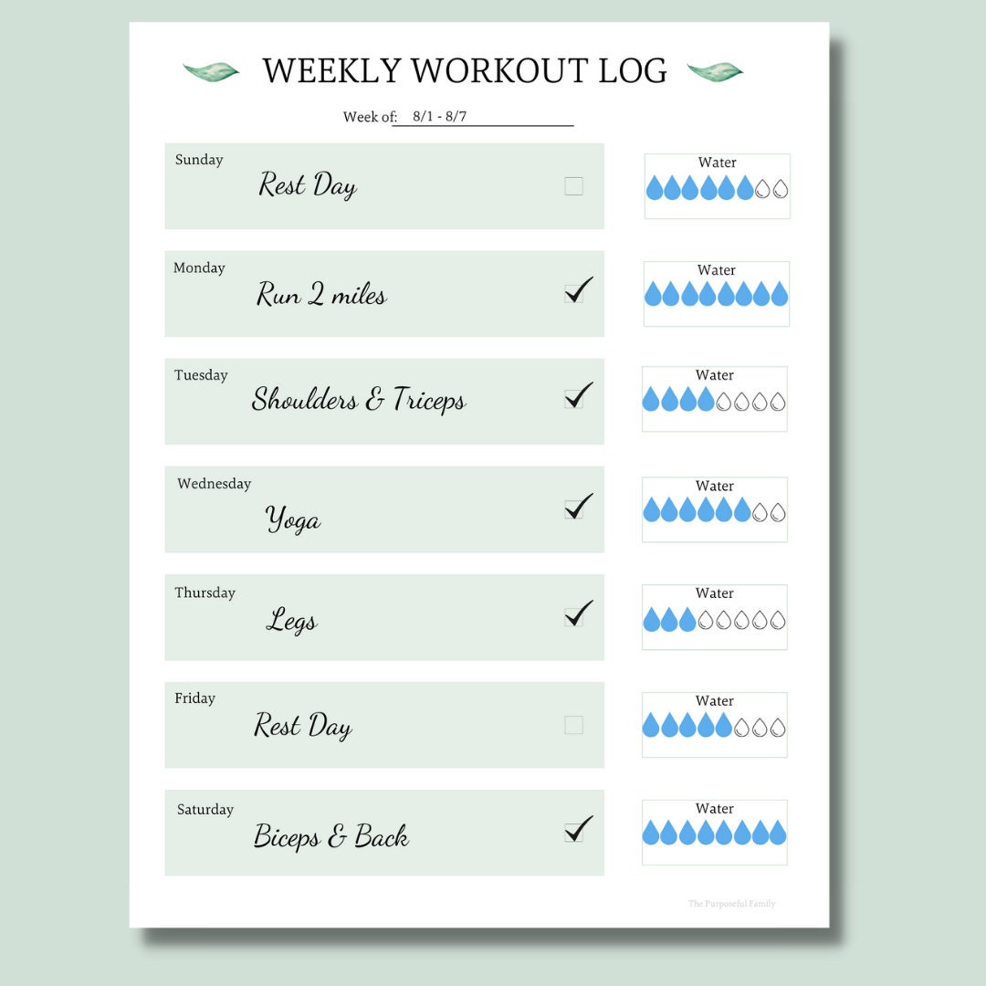 Weekly Workout Log Weekly Workout Schedule Fitness Planner Exercise PDF ...