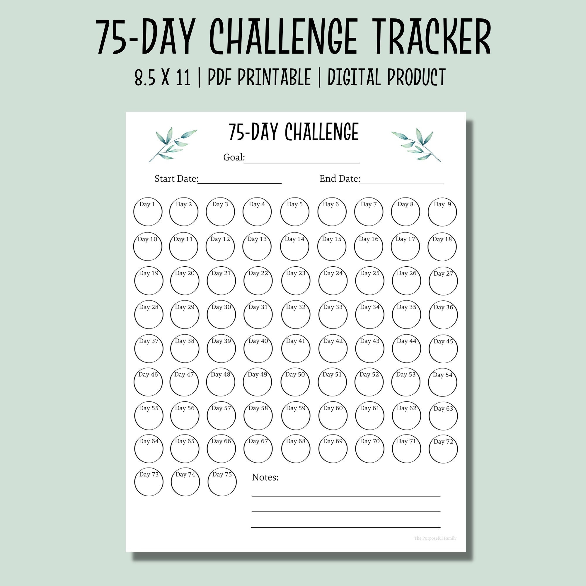 75-day Challenge Tracker Printable | Habit Tracker | Goal Tracker ...