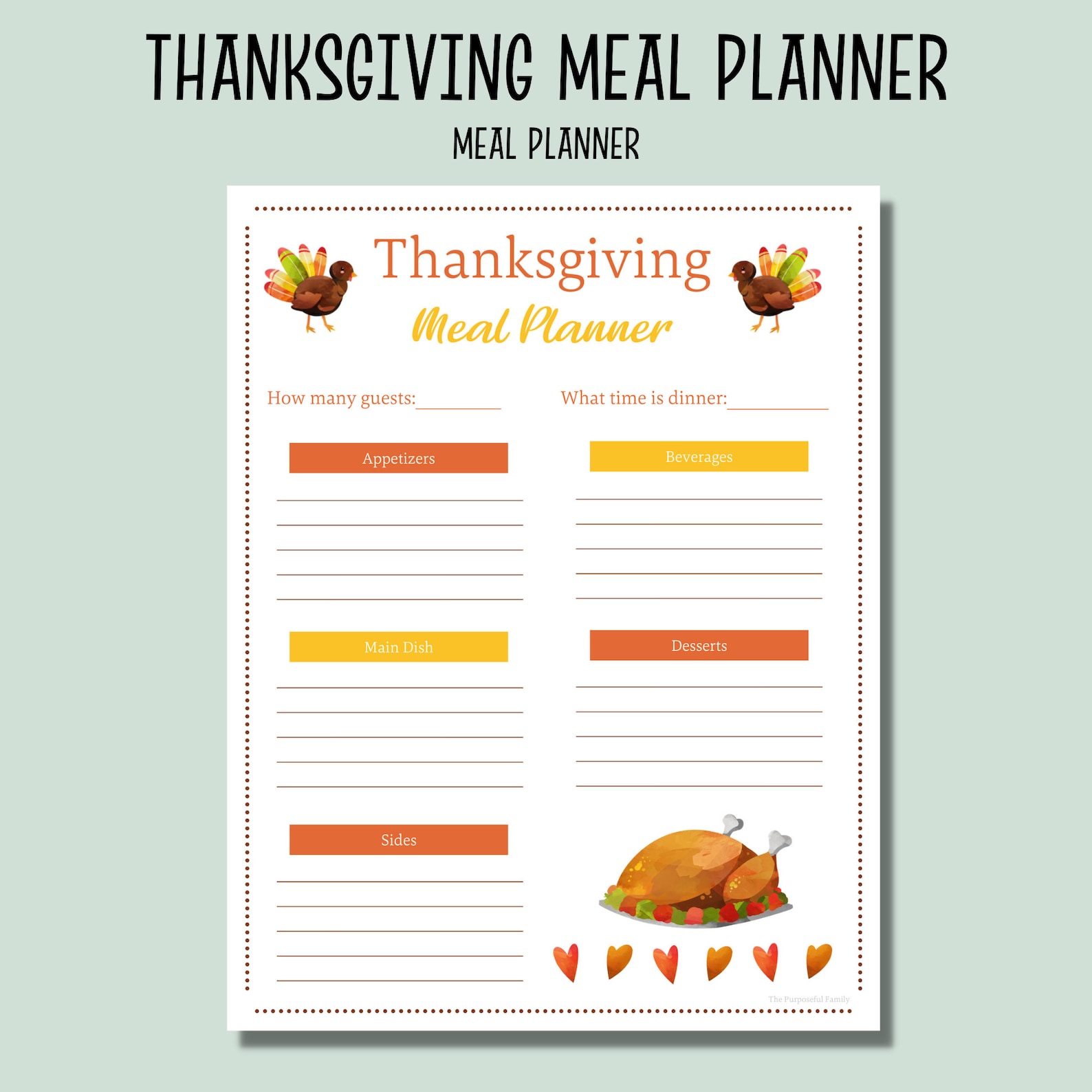 Thanksgiving Meal Planner Printable | Thanksgiving Menu Planning ...