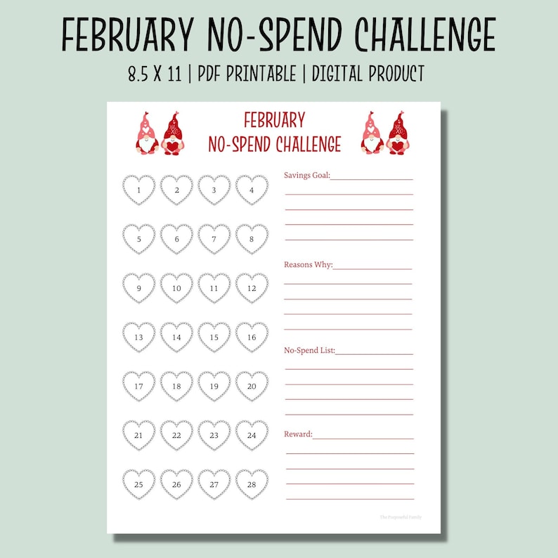 February No-spend Challenge | No-spend Month Printable | No-spend Goal ...
