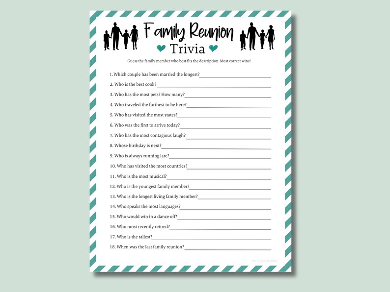 Family Reunion Trivia Game | Family Reunion Activity | Family Gathering ...