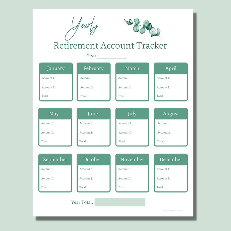 Yearly Retirement Account Printable Tracker | PDF Retirement Tracker - Etsy
