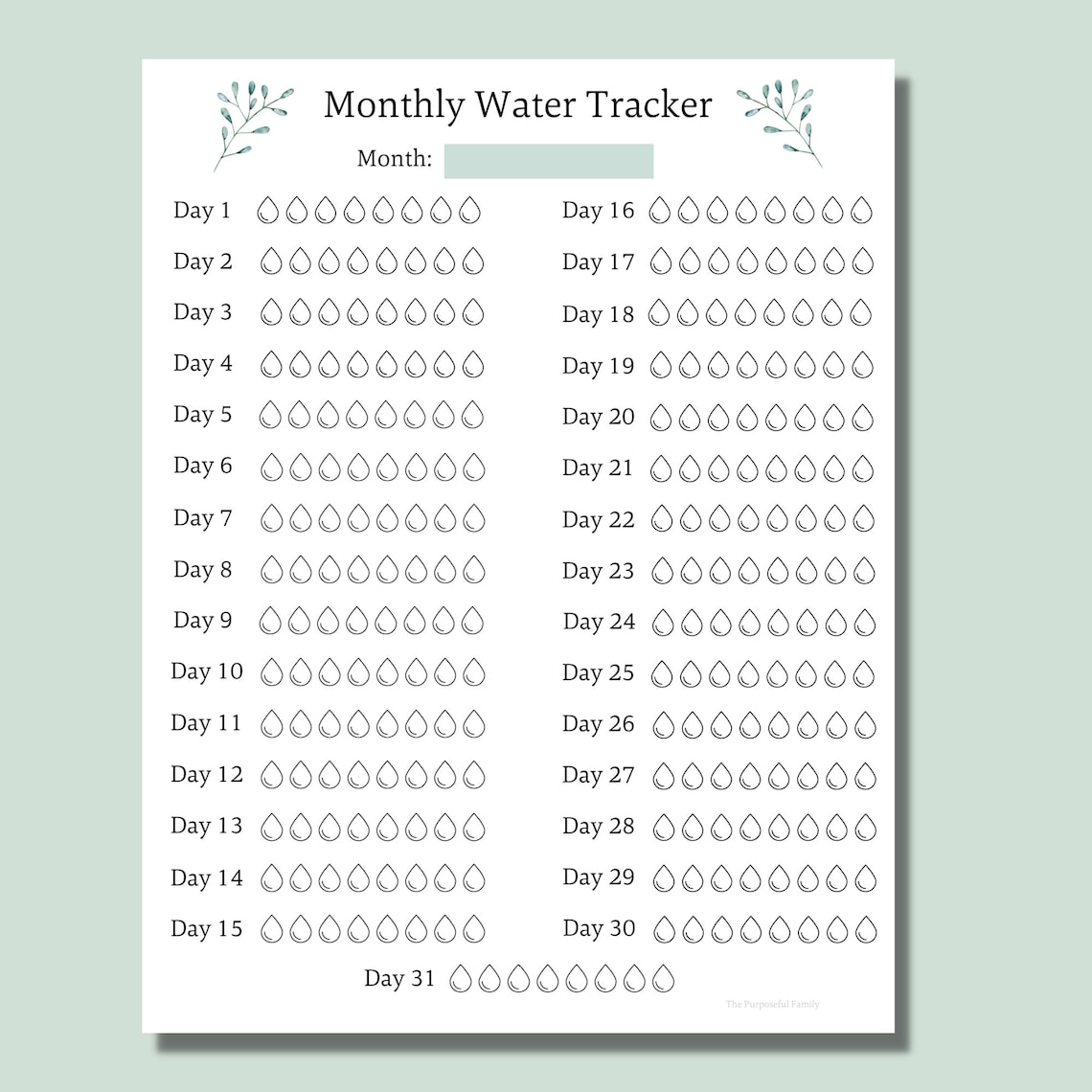 Monthly Water Tracker Printable | Water Intake Template | Downloadable ...