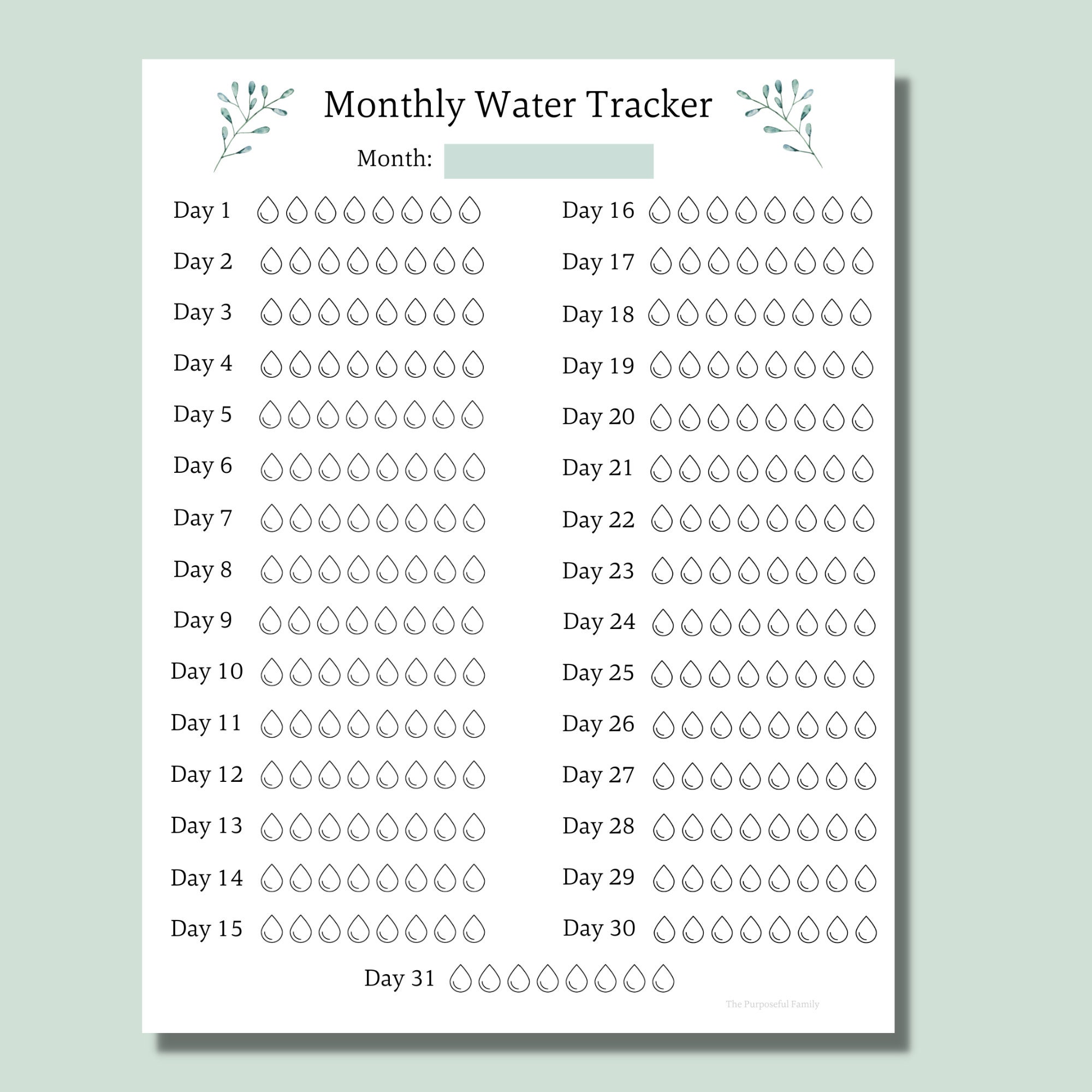 Monthly Water Tracker Printable | Water Intake Template | Downloadable ...