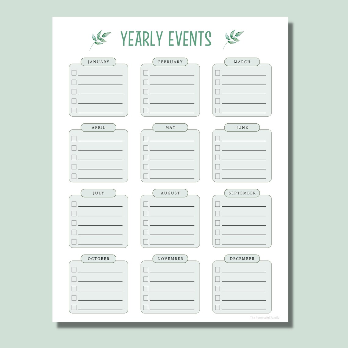 Yearly Events Planner Annual Event Tracker Tracker Birthday Calendar ...