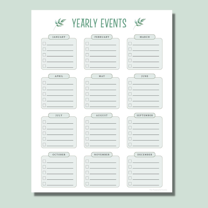 Yearly Events Planner | Annual Event Tracker Tracker | Birthday ...