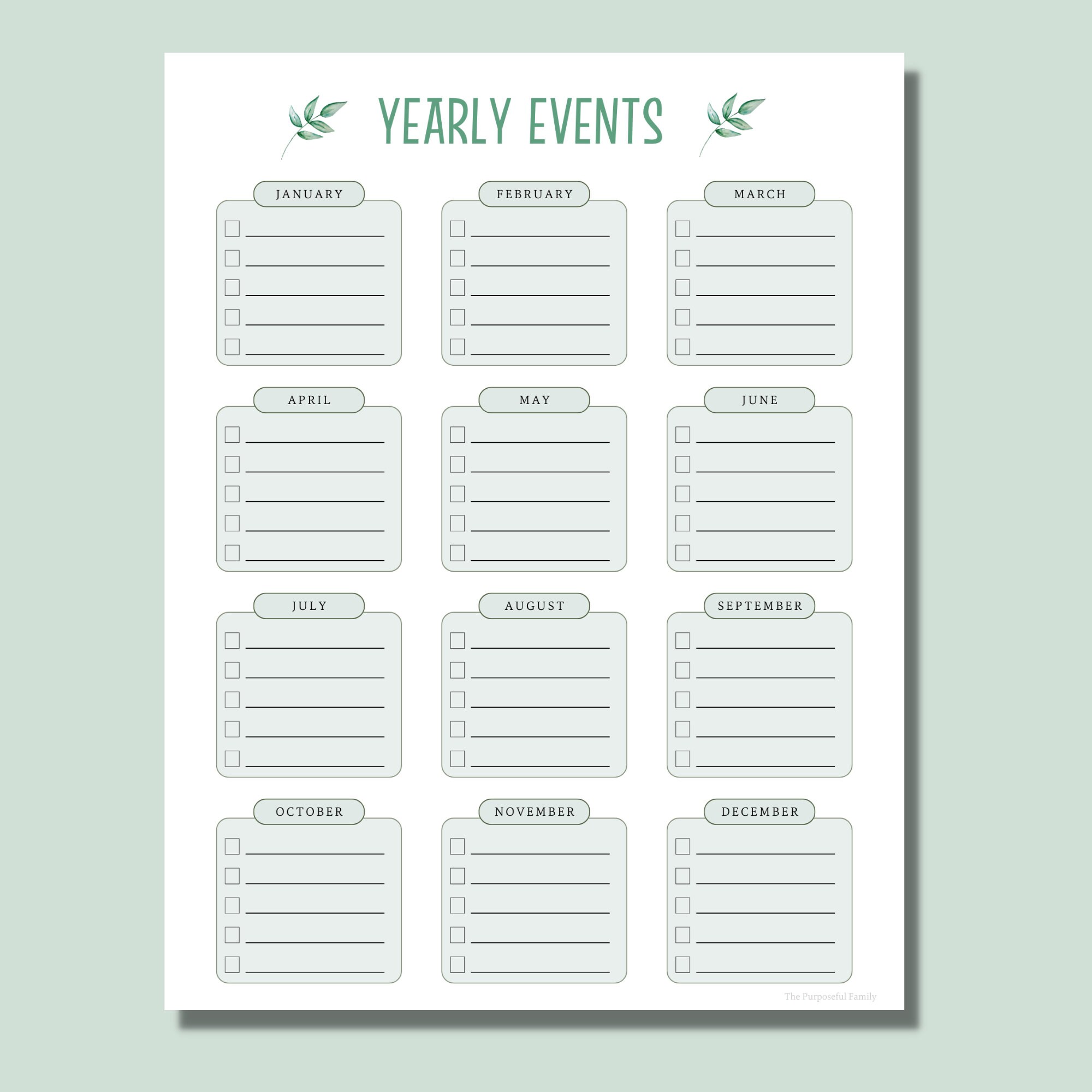 Yearly Events Planner | Annual Event Tracker Tracker | Birthday ...