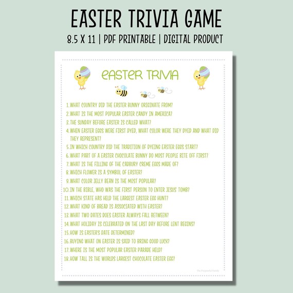 Easter Trivia Game Easter Printable Games Easter Activity | Etsy