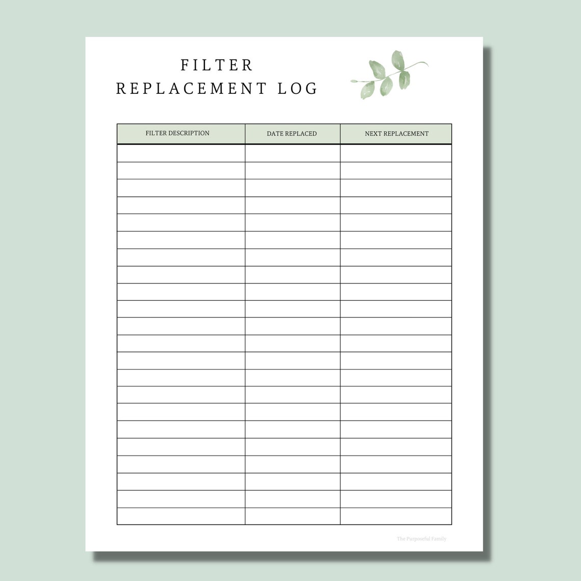 Filter Replacement Log Printable | Air, HVAC, Pool Replacement Filter ...