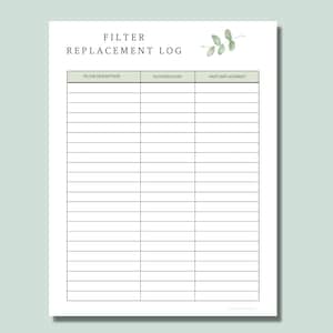 Filter Replacement Log Printable | Air, HVAC, Pool Replacement Filter ...