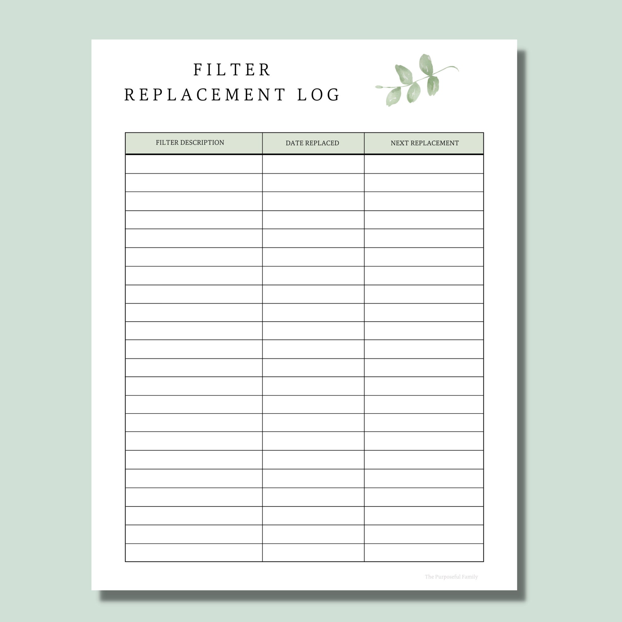Filter Replacement Log Printable | Air, HVAC, Pool Replacement Filter ...