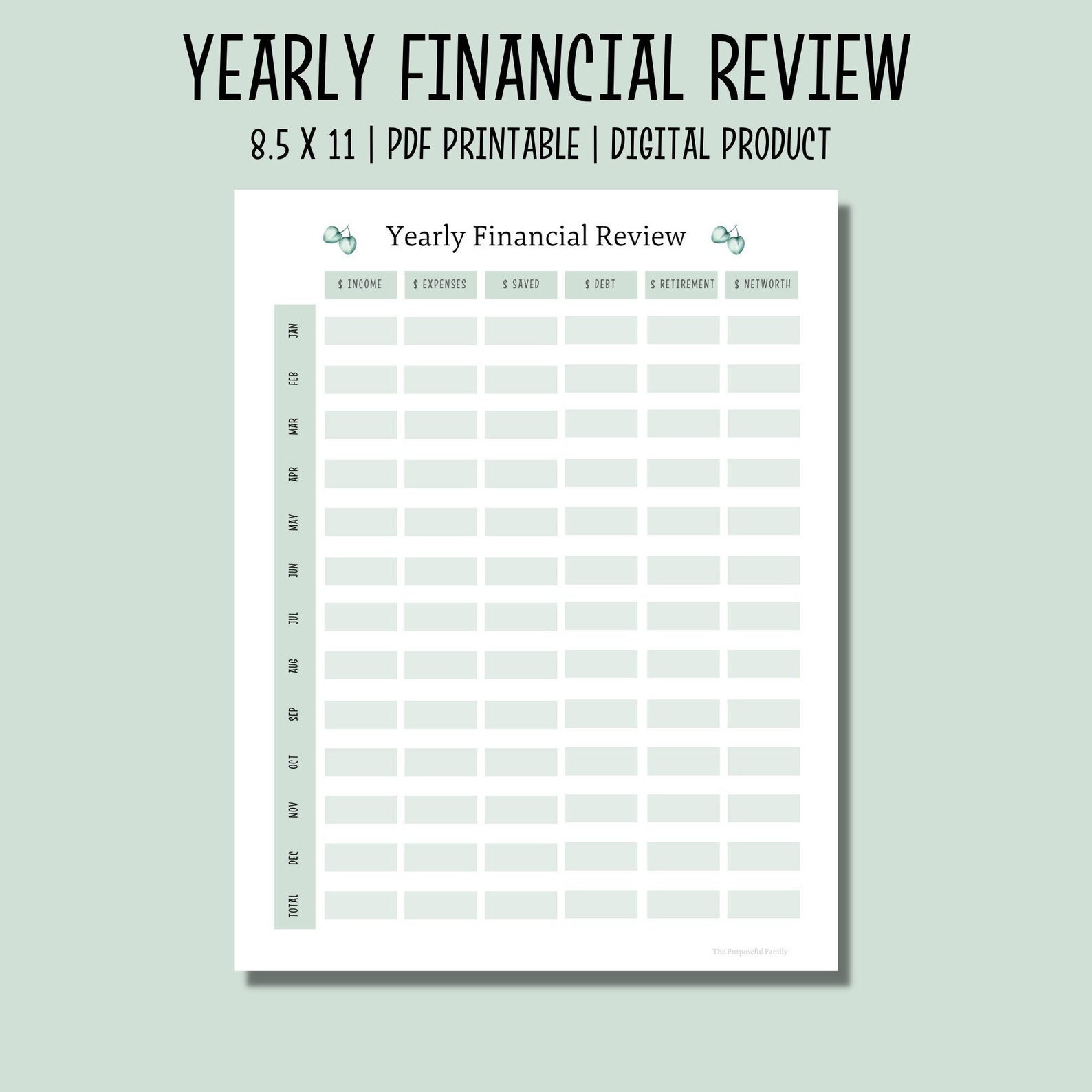 Yearly Financial Review | Yearly Financial Goal Tracker | Annual Budget ...
