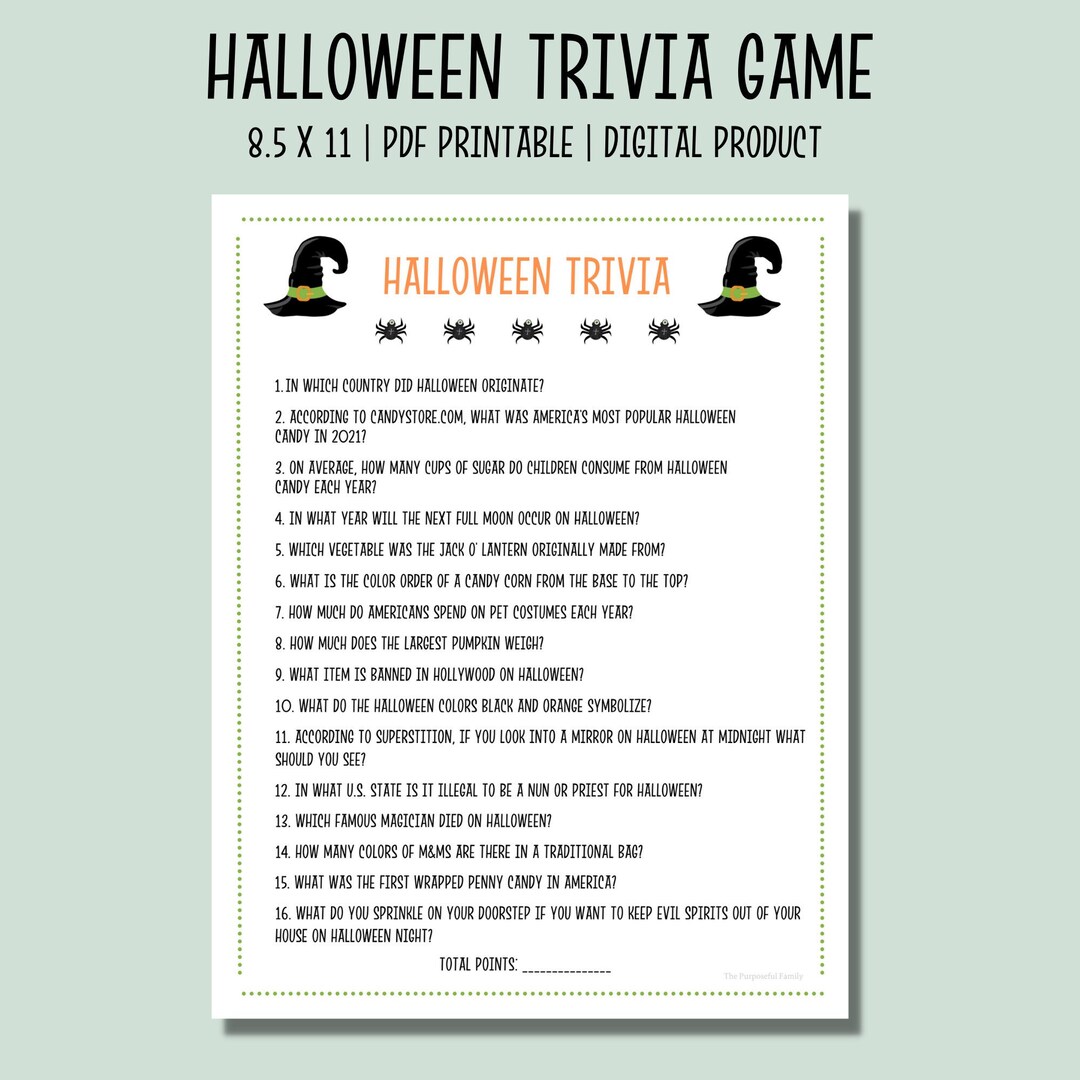 Halloween Trivia Game | Halloween Printable Party Games | Halloween ...
