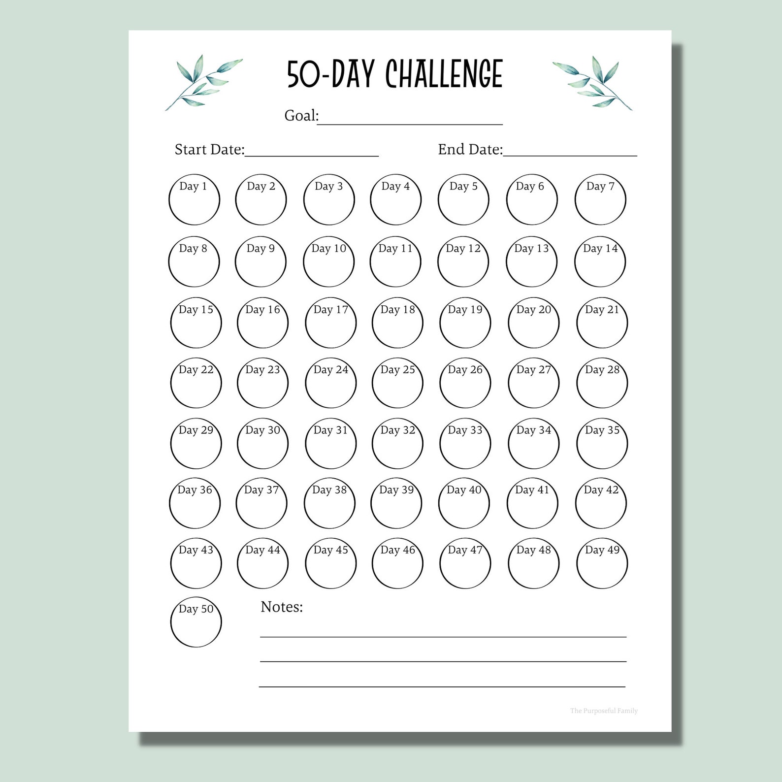 50 Day Challenge Tracker Printable | Printable Habit Tracker | 50 Day ...