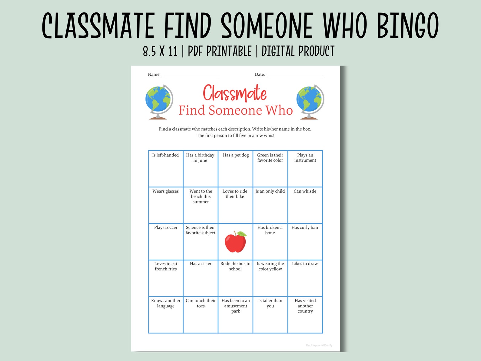 Classmate Find Someone Who Game| First Day of School Activity| Back to ...