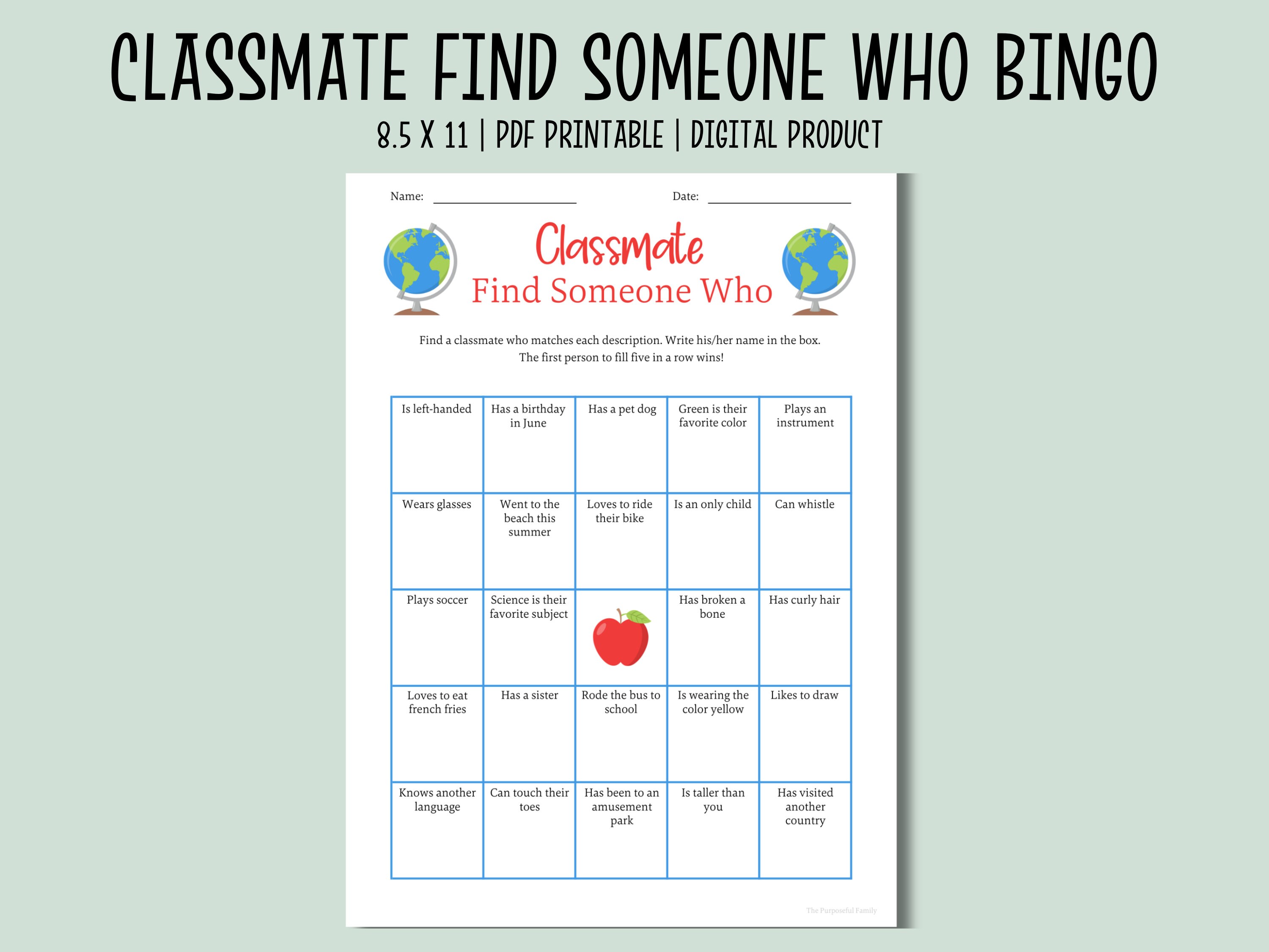 Classmate Find Someone Who Game| First Day of School Activity| Back to ...