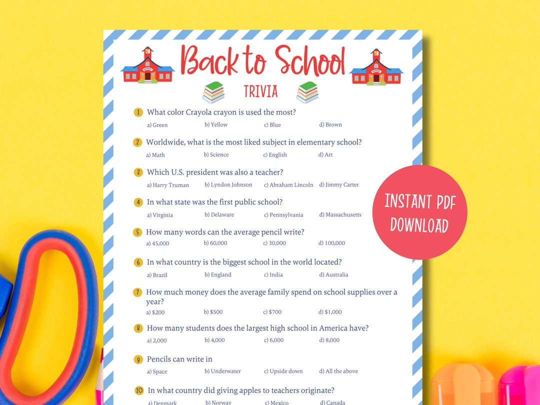 Back to School Trivia Game | First Day of School Activity | School Quiz ...