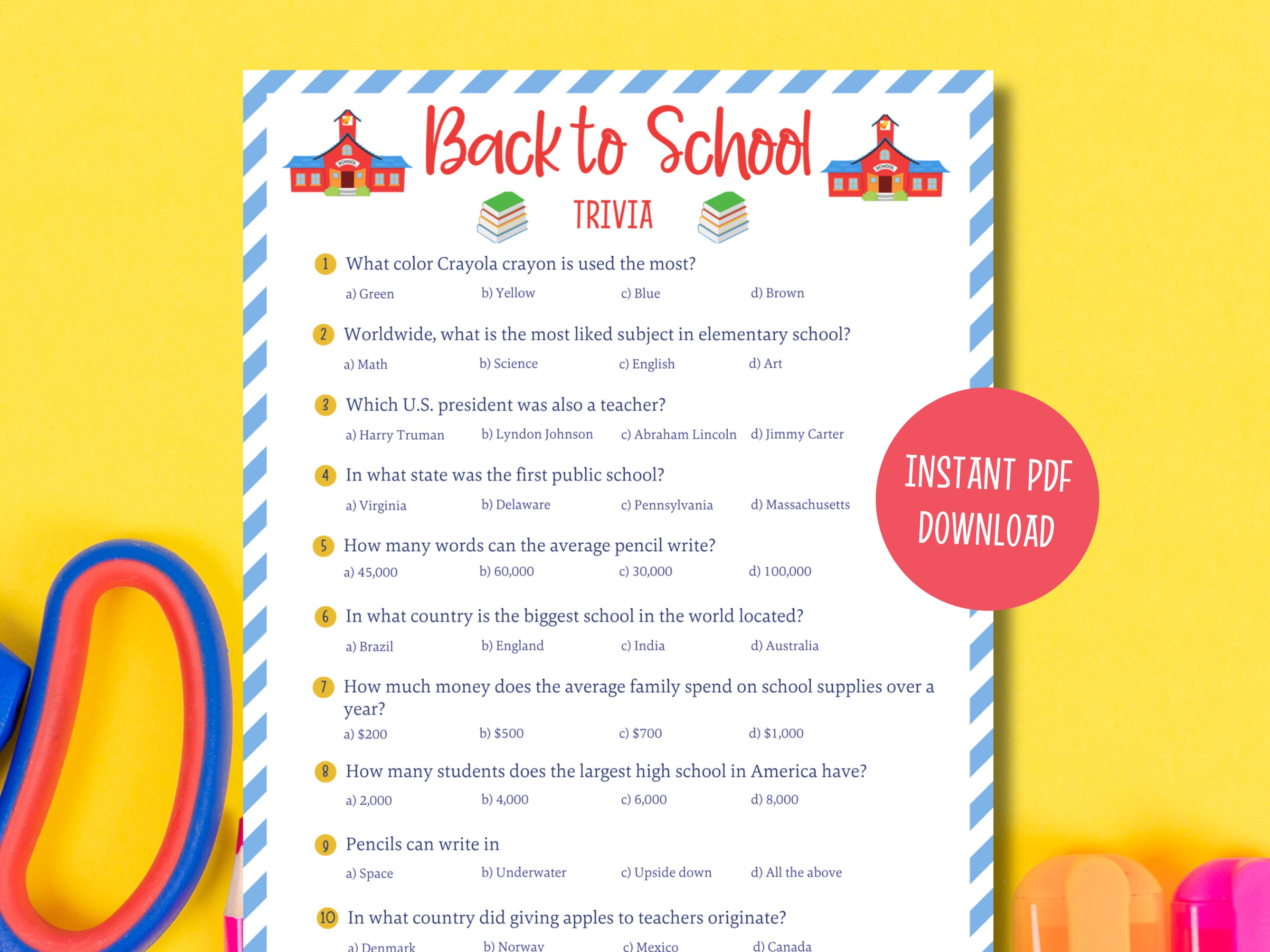 Back to School Trivia Game | First Day of School Activity | School Quiz ...