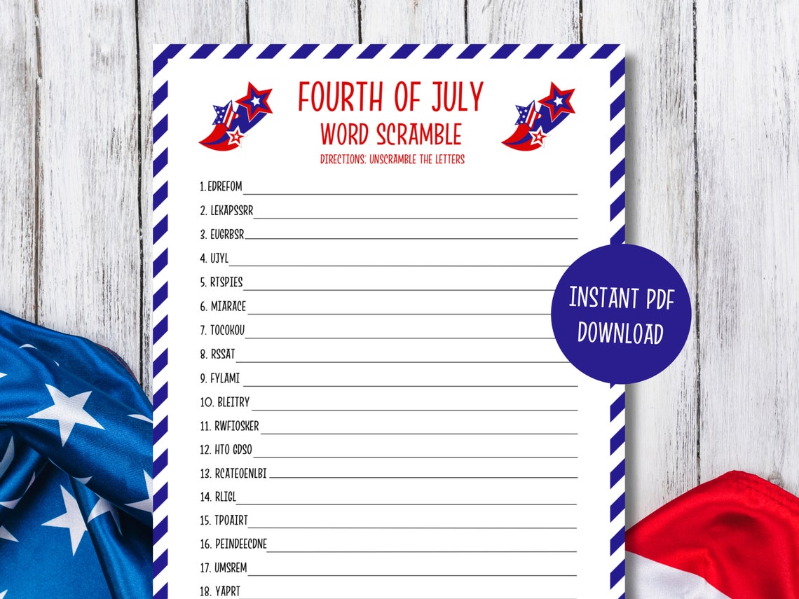 Fourth of July Word Scramble| July 4th Printable Party Game | July 4th ...