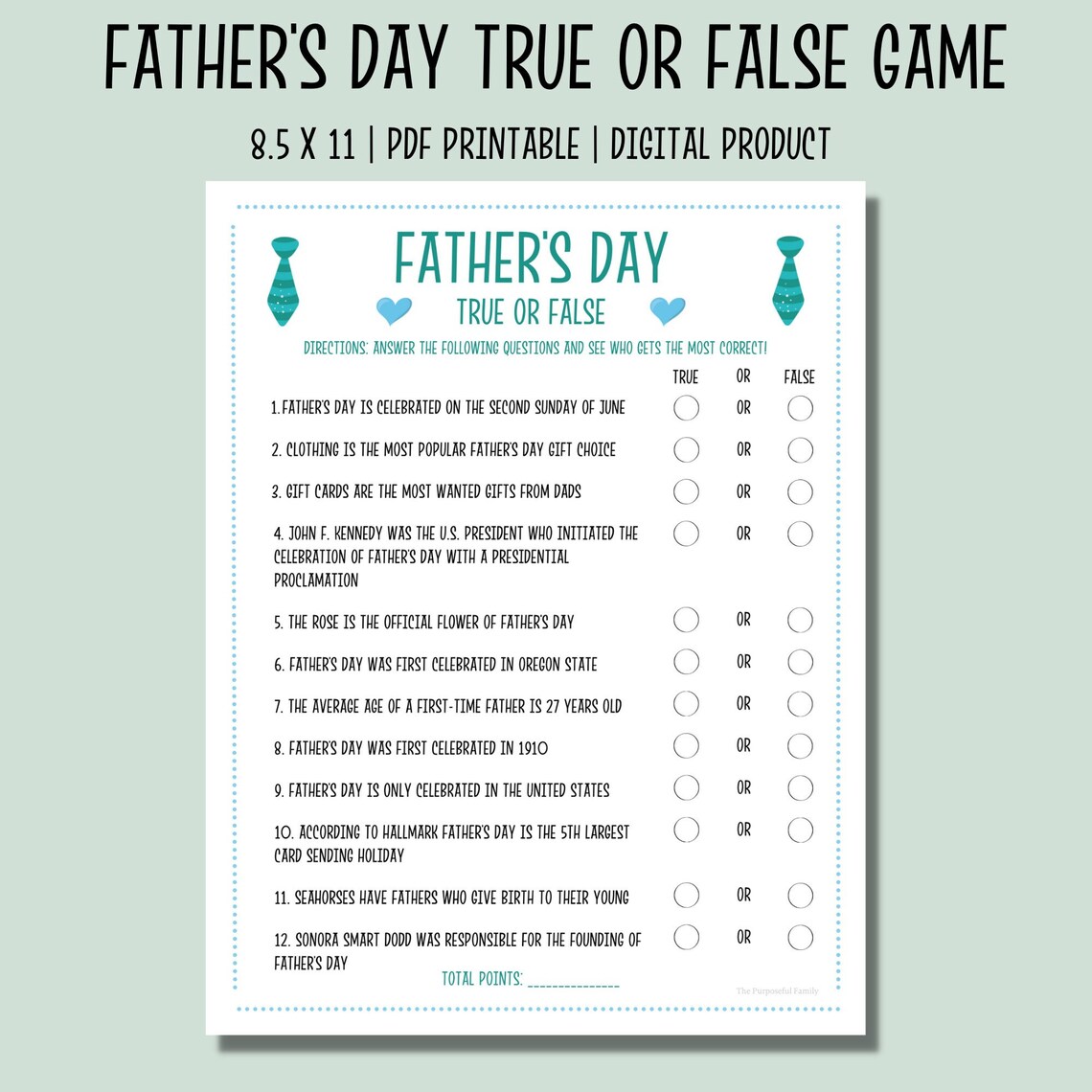 Father's Day Trivia Game | Father's Day True or False | Dad Game for ...