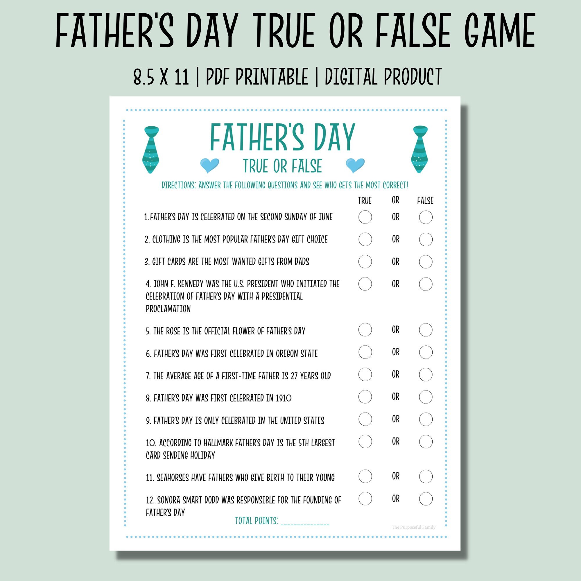 Father's Day Trivia Game | Father's Day True or False | Dad Game for ...