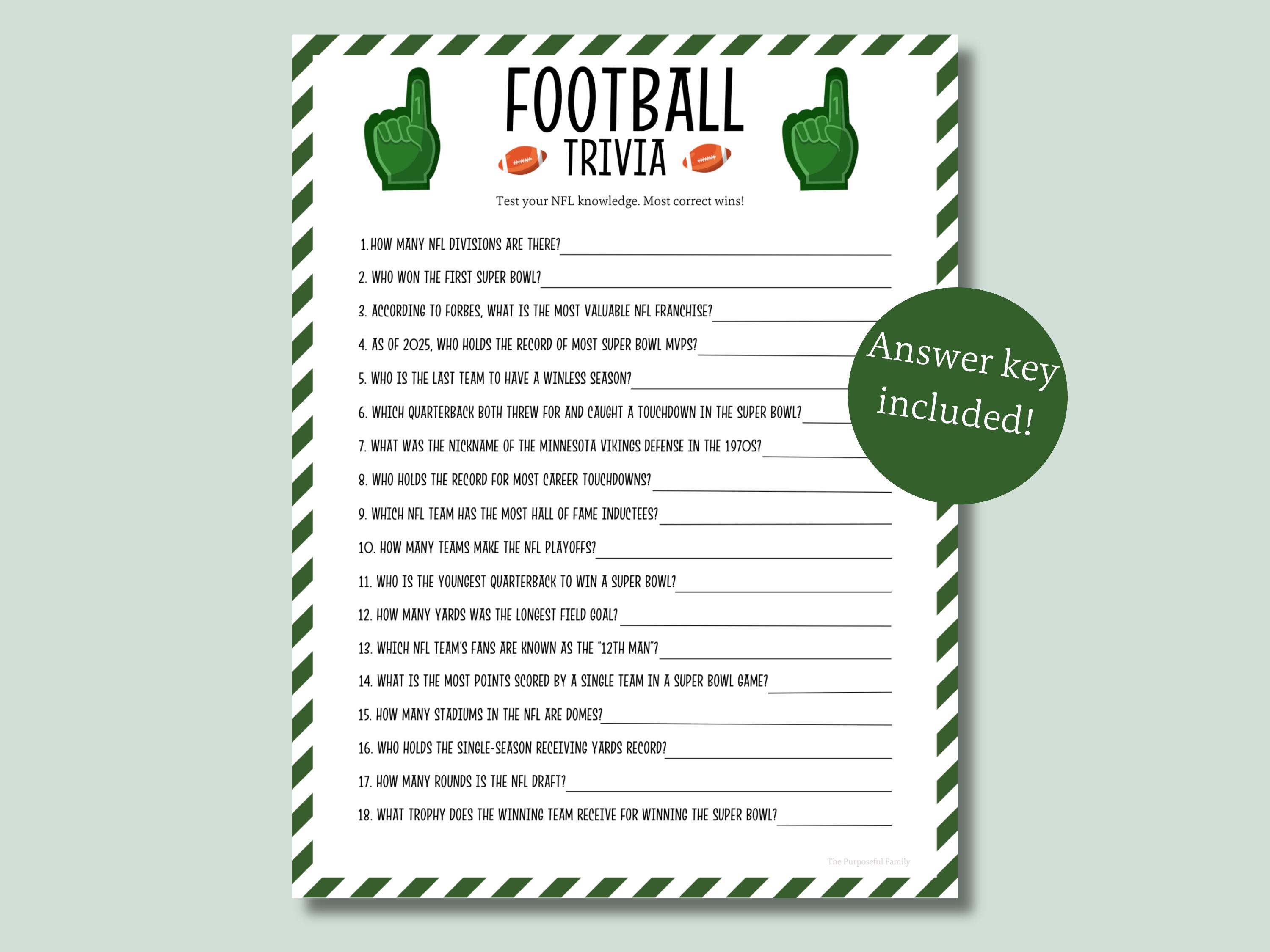 Football Trivia Game | Football Printable Party Game| American Football ...