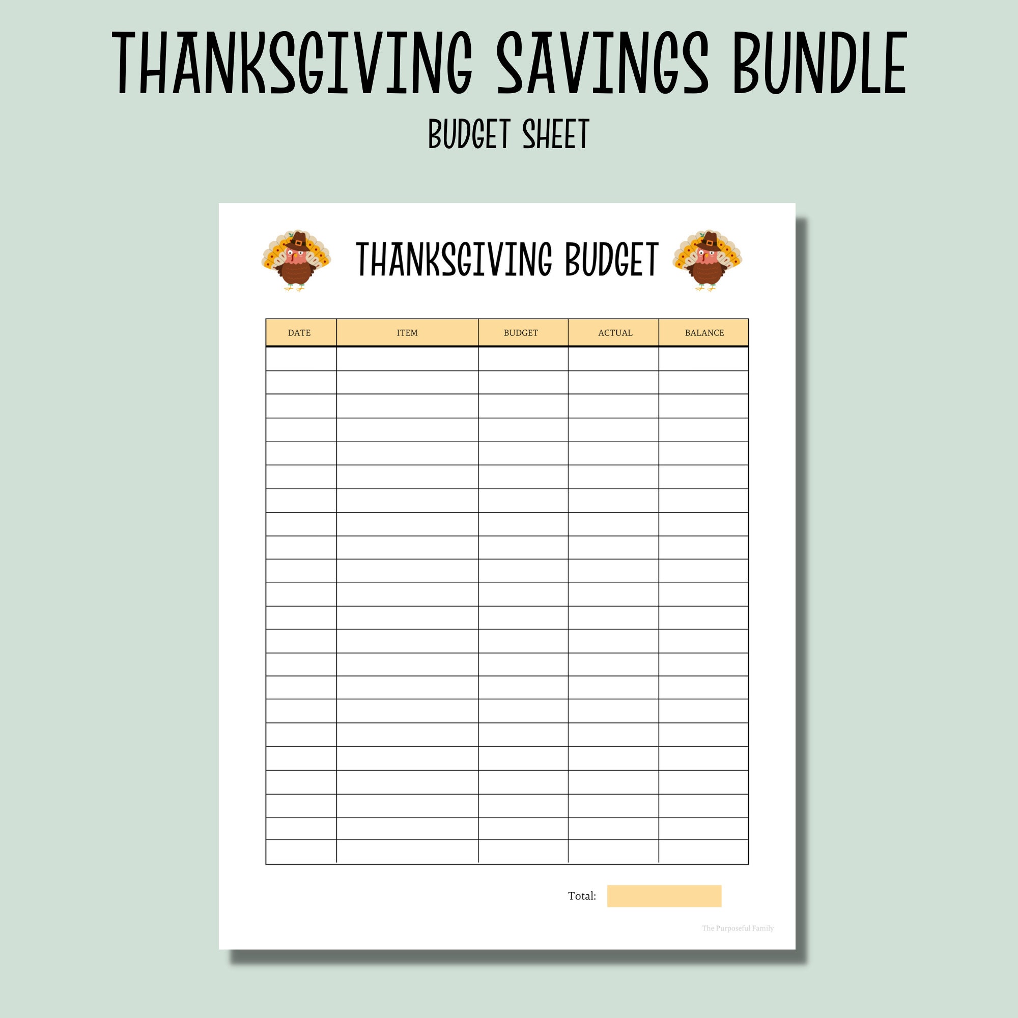 Thanksgiving Savings Bundle Printable | Thanksgiving Savings Tracker ...