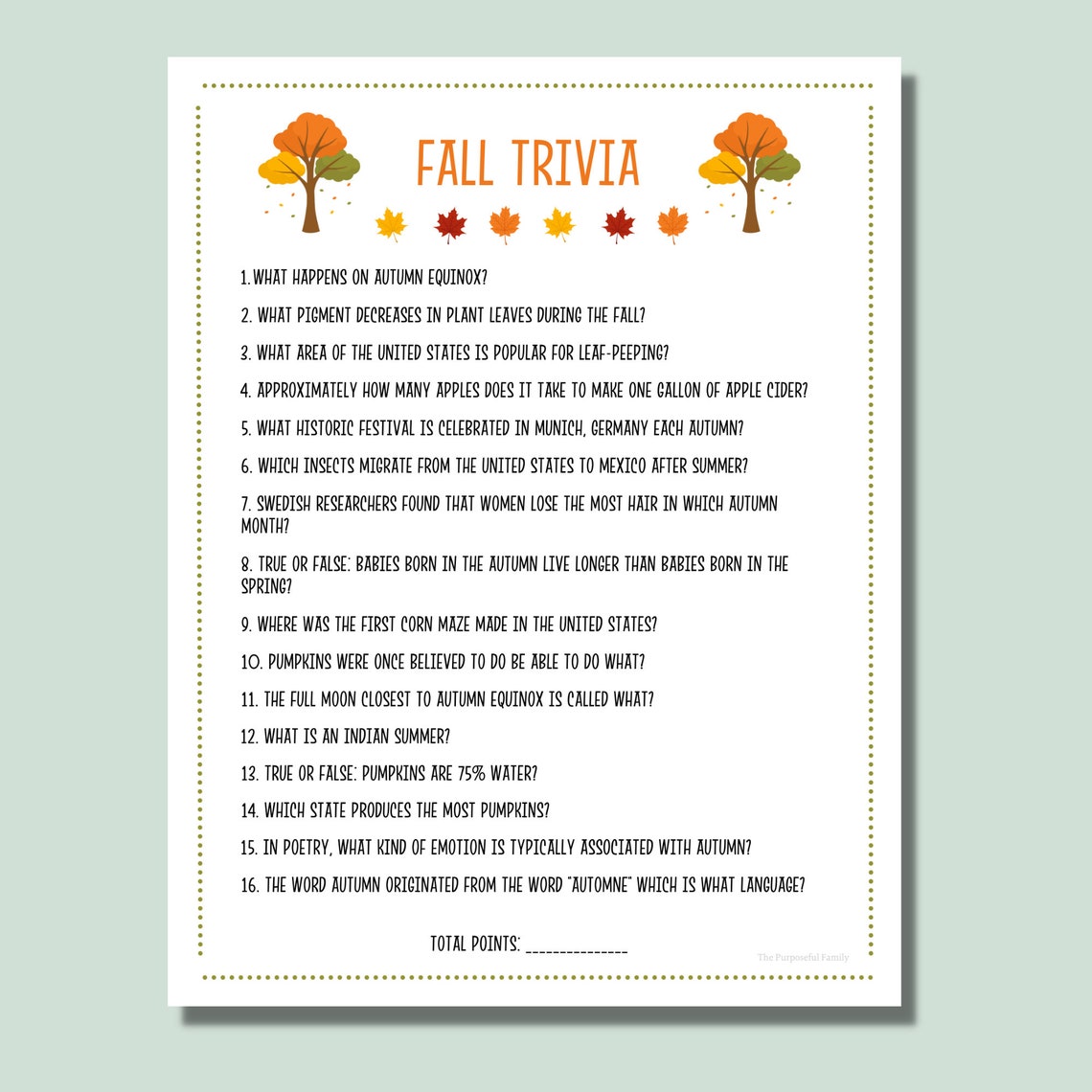 Fall Trivia Game |fall Printable Party Games | Fun Autumn Games ...