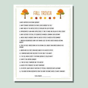 Fall Trivia Game |fall Printable Party Games | Fun Autumn Games ...