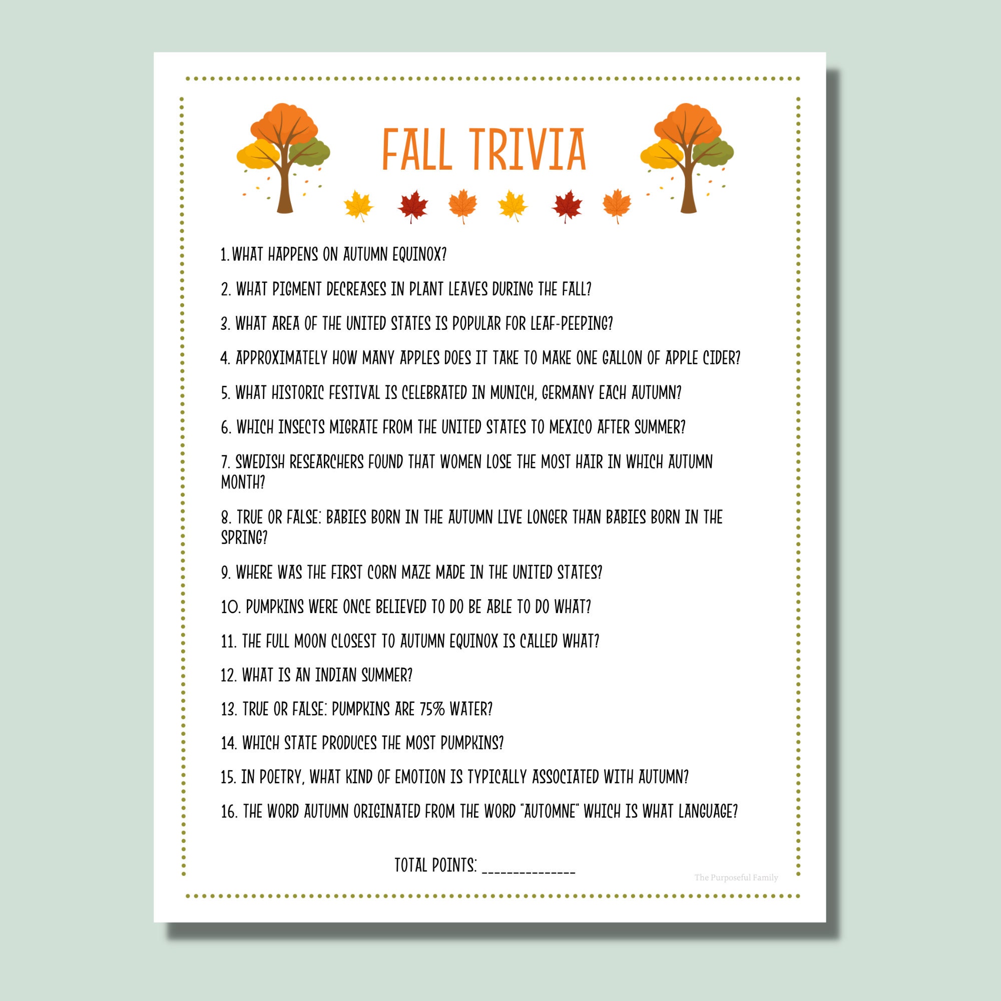 Fall Trivia Game |fall Printable Party Games | Fun Autumn Games ...