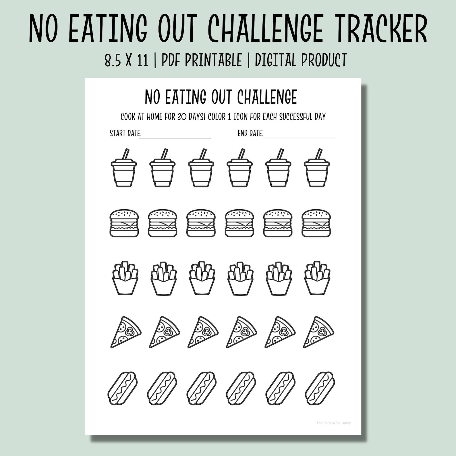 No Eating Out Challenge | Habit Tracker | Savings Challenge | Healthy ...