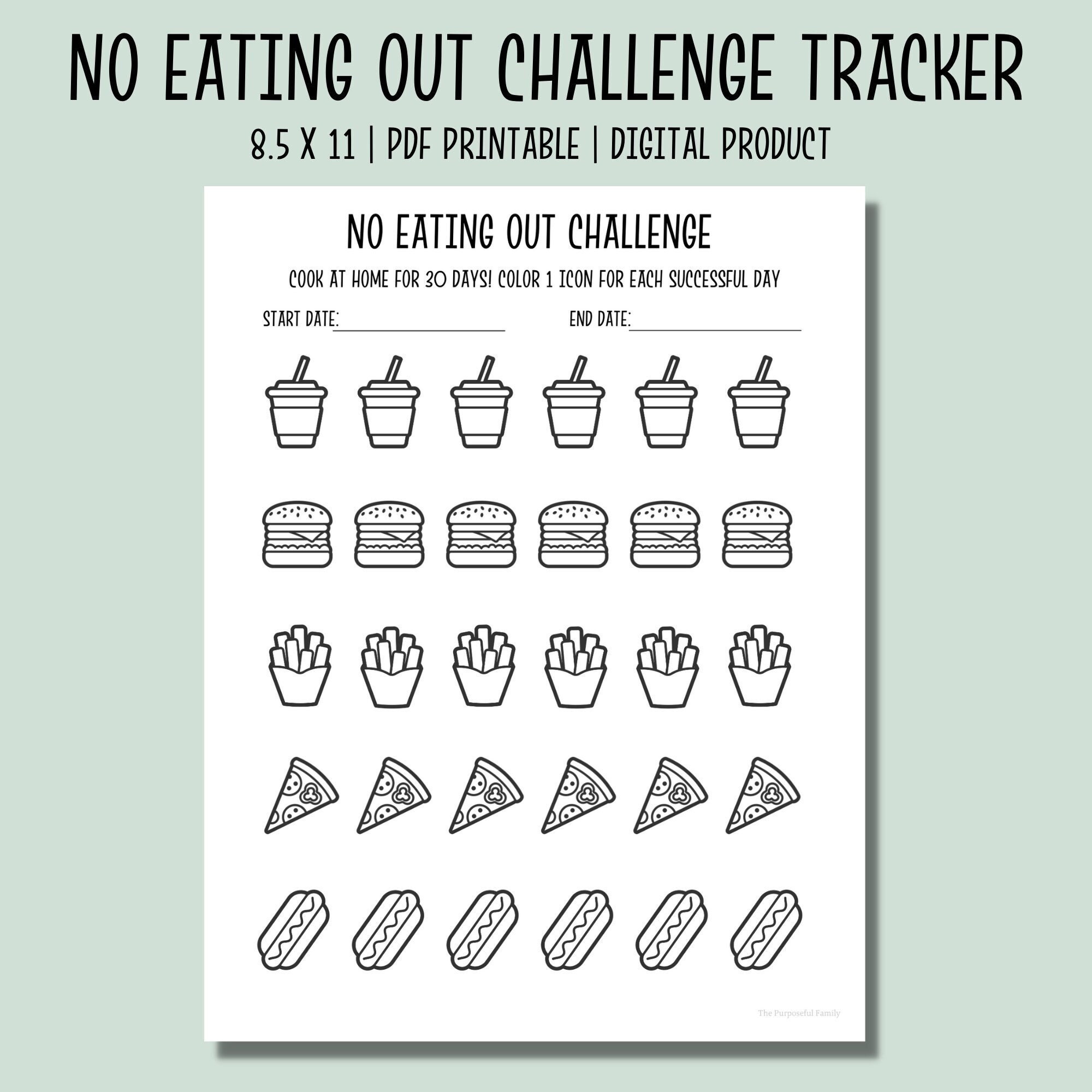 No Eating Out Challenge | Habit Tracker | Savings Challenge | Healthy ...