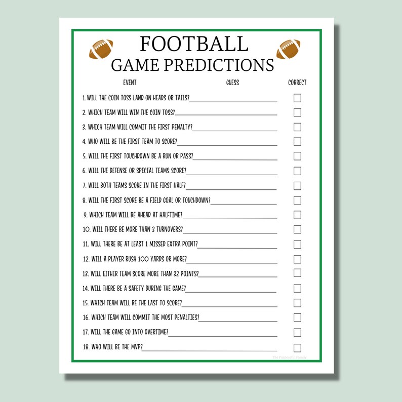 Super Bowl Predictions Game | Printable Super Bowl Party Game | Super ...