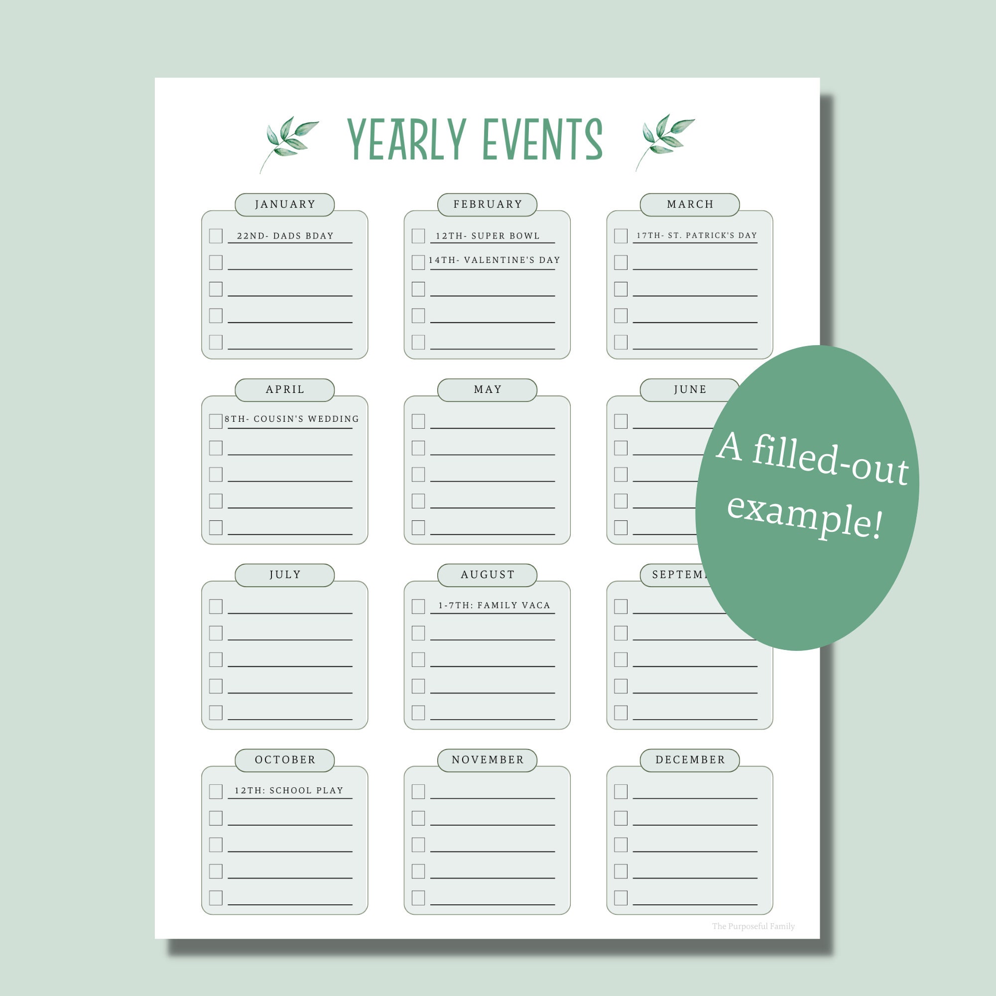 Yearly Events Planner | Annual Event Tracker Tracker | Birthday ...