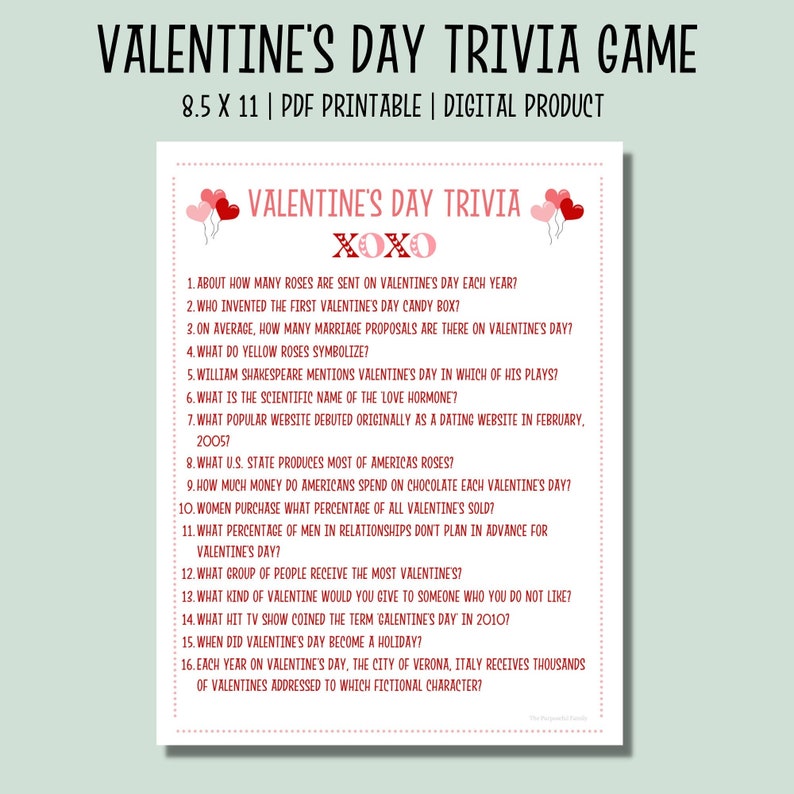 Valentine’s Day Trivia Game | Valentine’s Printable Games | Galentine’s ...