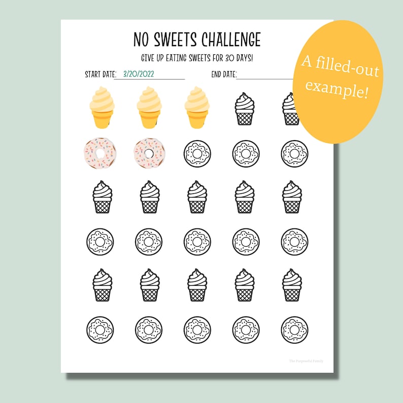 No Sweets Challenge Printable Tracker | Health Challenge Tracker ...