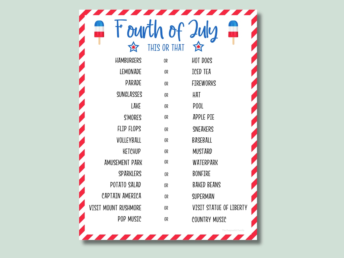4th of July This or That Game | July 4th Fun Party Game for Kids ...