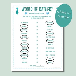 Father's Day Would He Rather Game | Father's Day Printable Game | Dad ...
