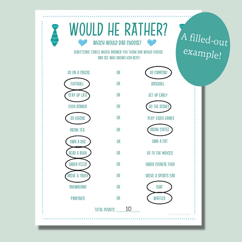 Father's Day Would He Rather Game | Father's Day Printable Game | Dad ...