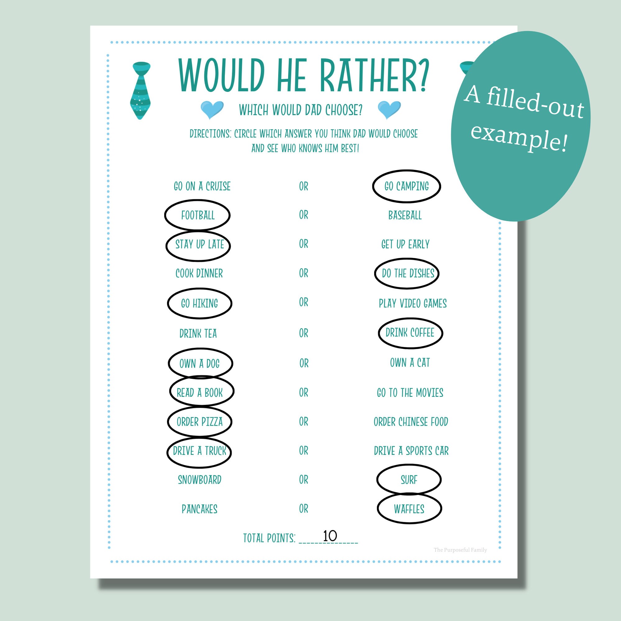 Father's Day Would He Rather Game | Father's Day Printable Game | Dad ...