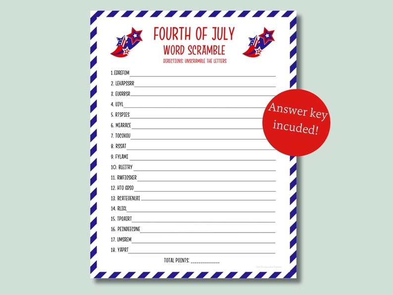 Fourth of July Word Scramble| July 4th Printable Party Game | July 4th ...