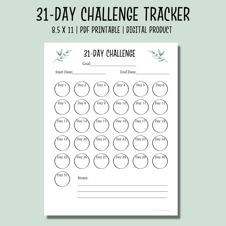31 Day Challenge Tracker Printable | Habit Tracker | Goal Setting ...