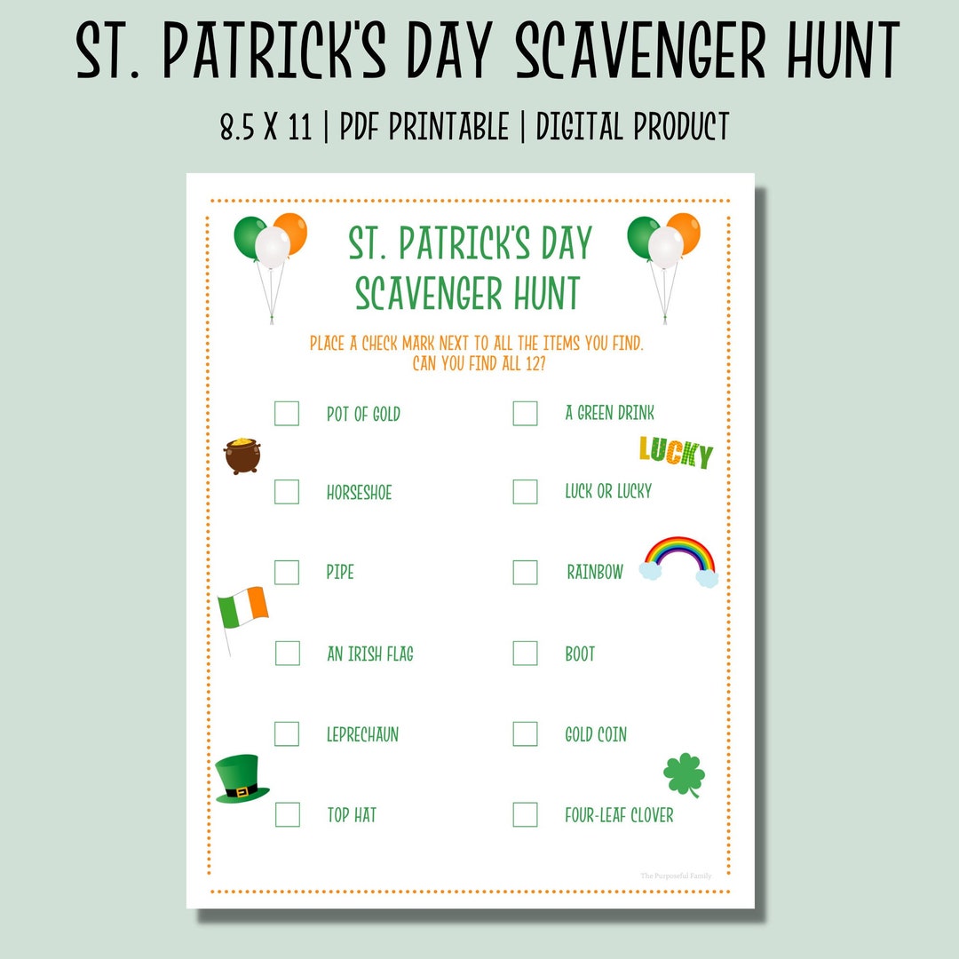 St Patrick’s Day Scavenger Hunt for Kids | St Paddy’s Day Kids Activity ...