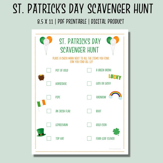 St Patricks Day Scavenger Hunt for Kids St Paddys Day Kids | Etsy