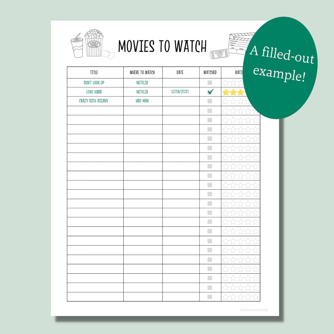Movies to Watch Printable List | Movie Tracker Instant Download | Movie ...