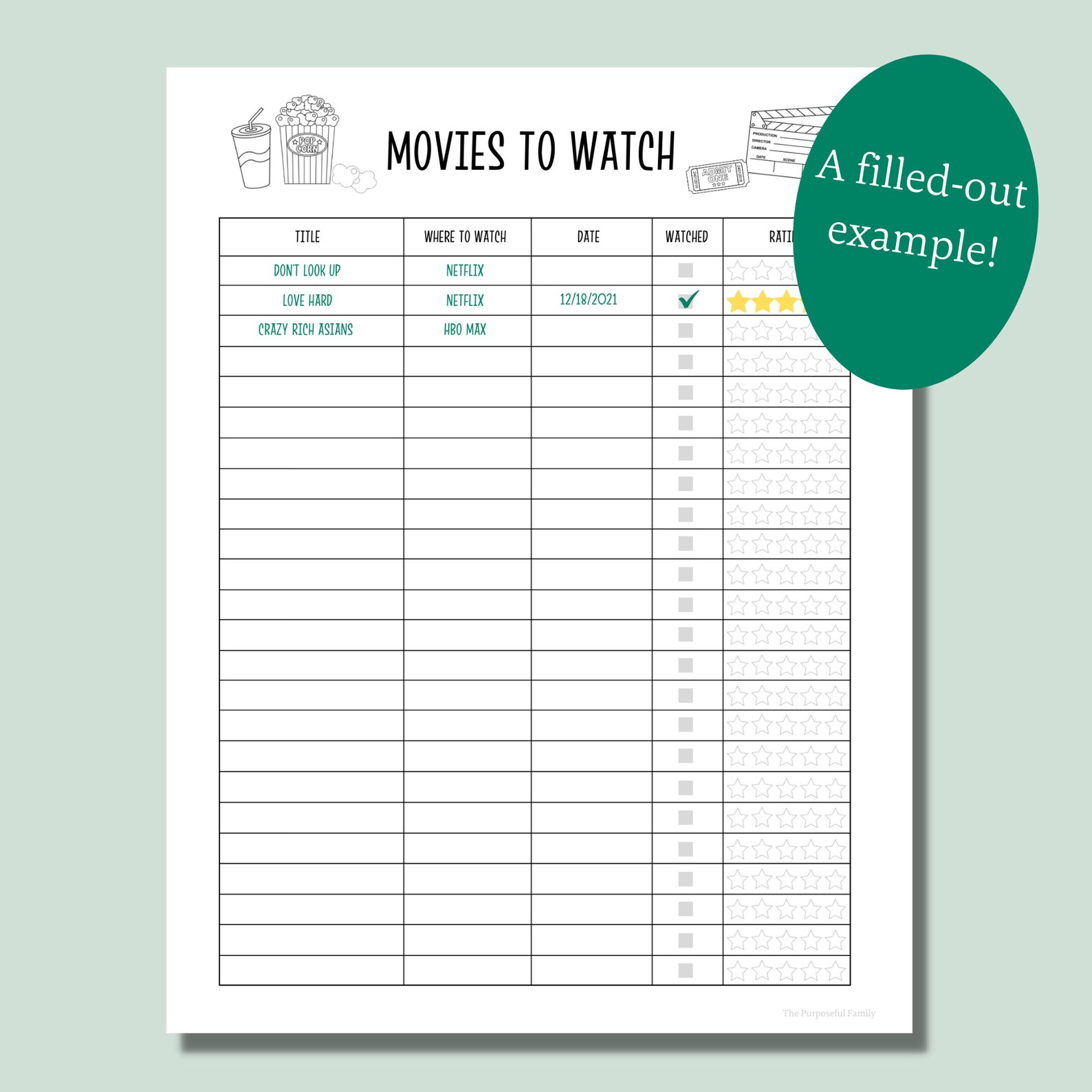 Movies to Watch Printable List | Movie Tracker Instant Download | Movie ...