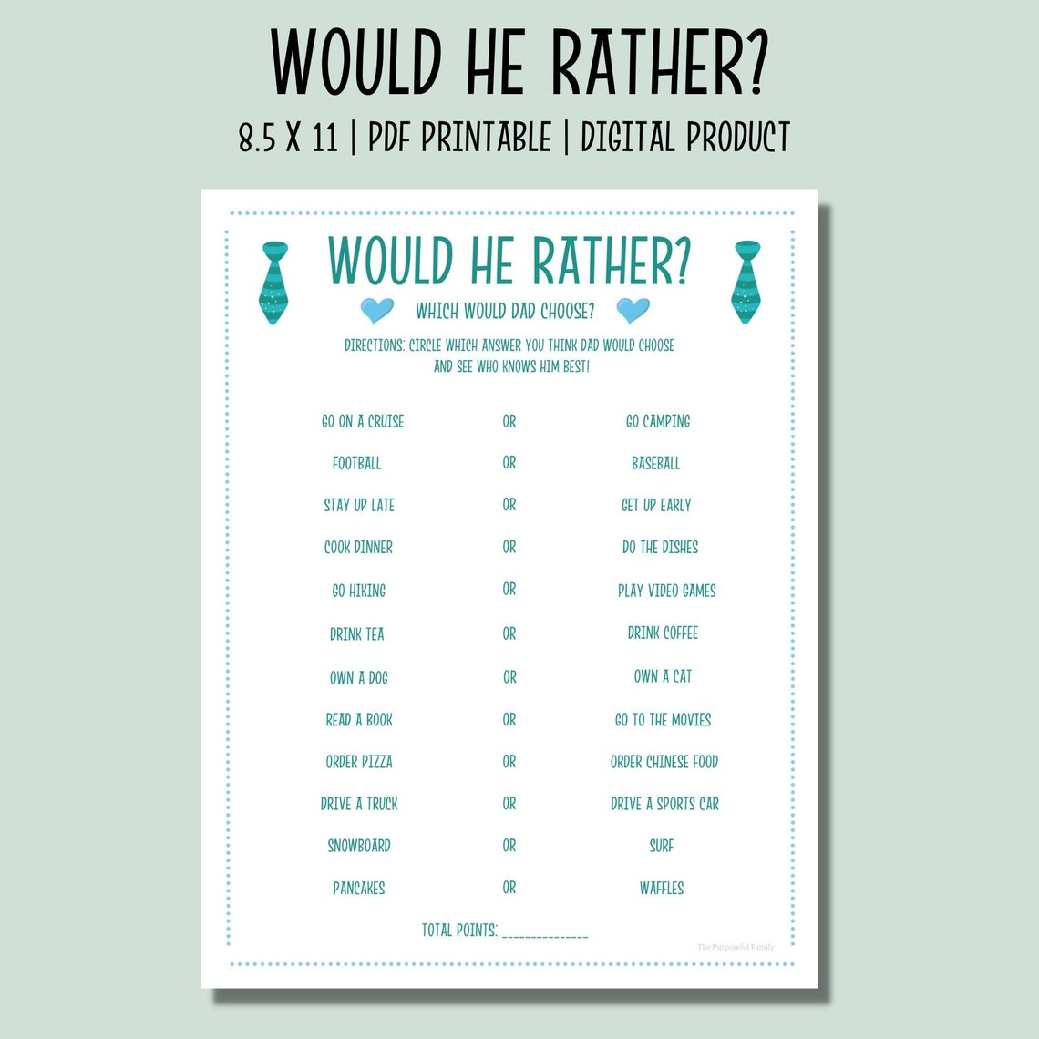 Father's Day Would He Rather Game | Father's Day Printable Game | Dad ...