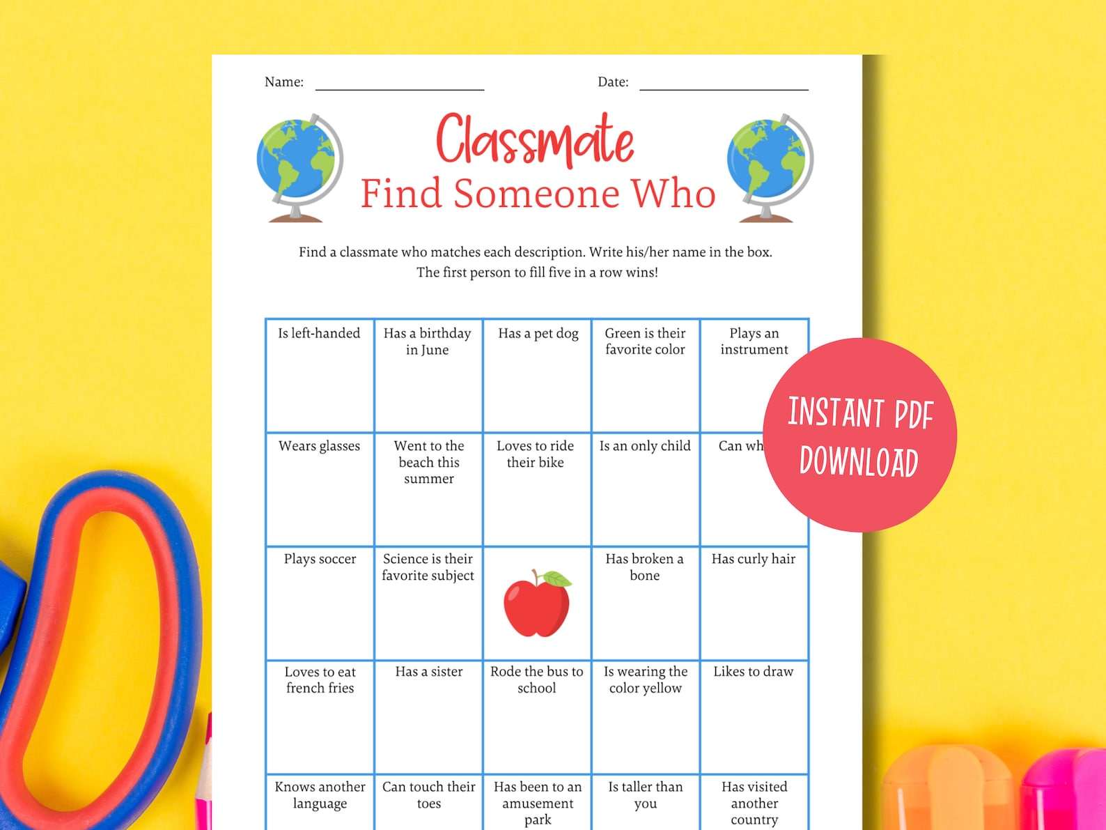 Classmate Find Someone Who Game| First Day of School Activity| Back to ...