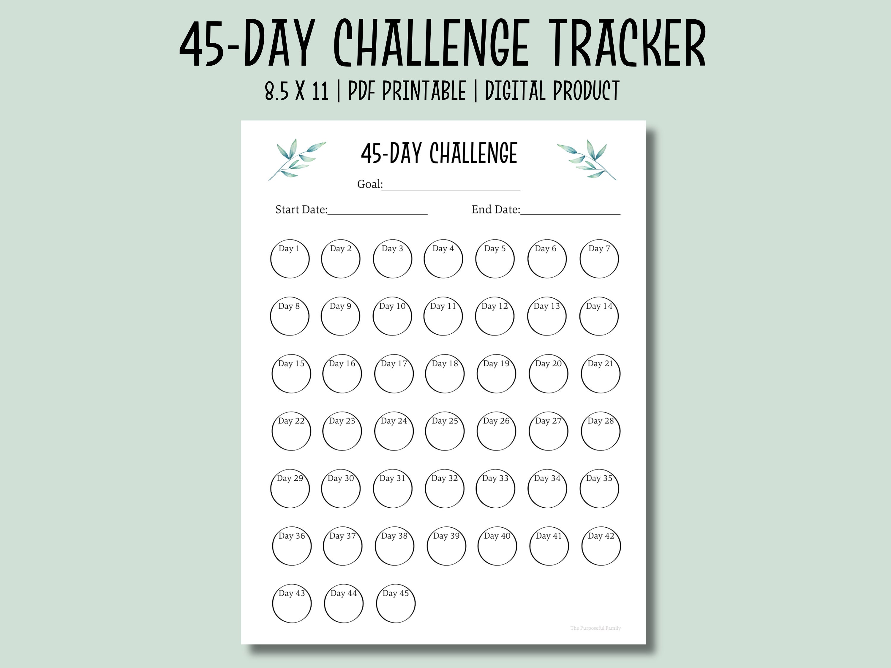 45 Day Challenge Tracker Printable Habit Tracker Pdf Goal Tracker