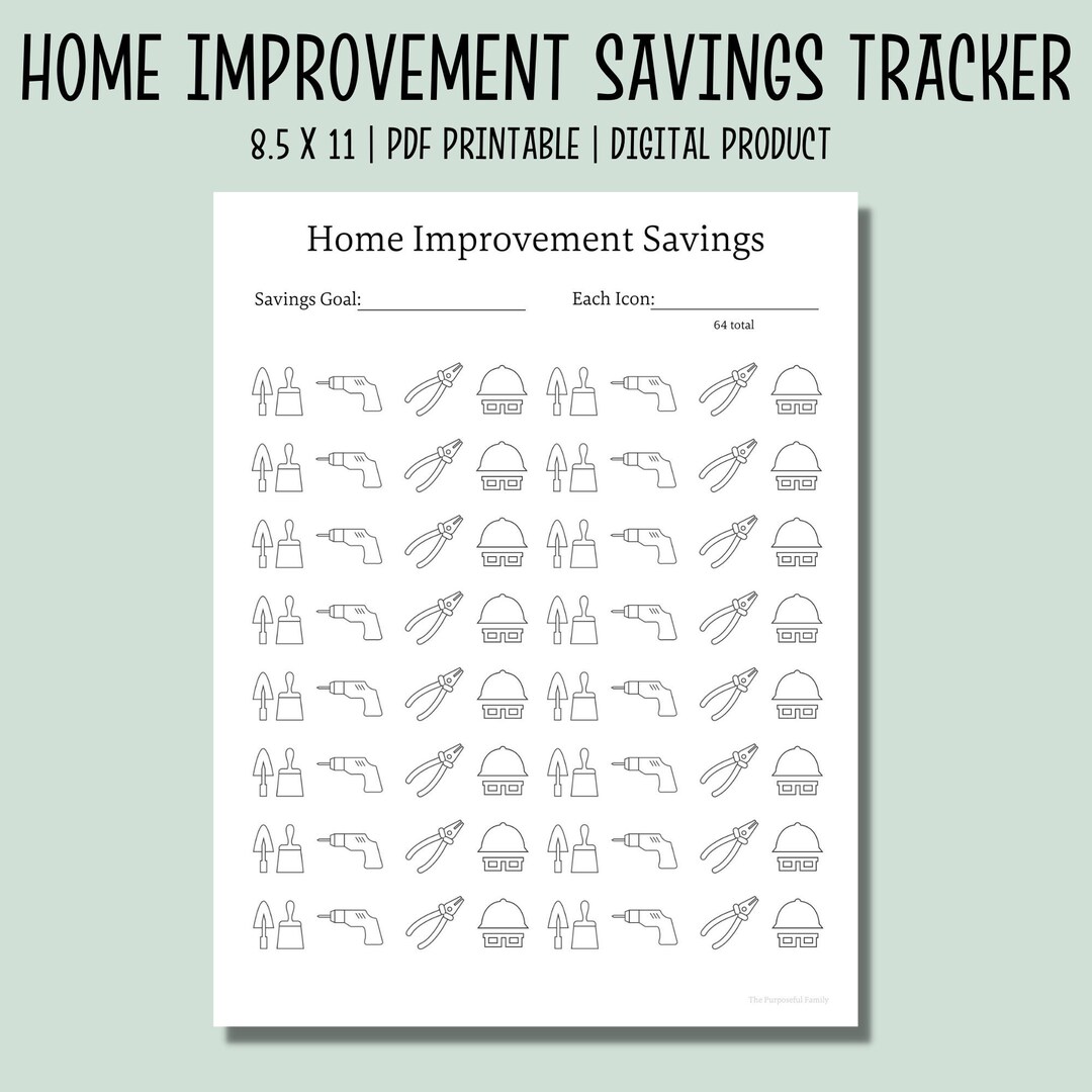 Home Improvement Savings Tracker Printable | House Savings PDF| Savings ...